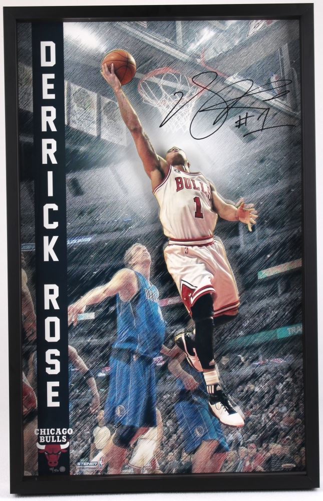 Derrick Rose Signed Limited Edition Bulls 21" x 33" LE Custom Framed ...