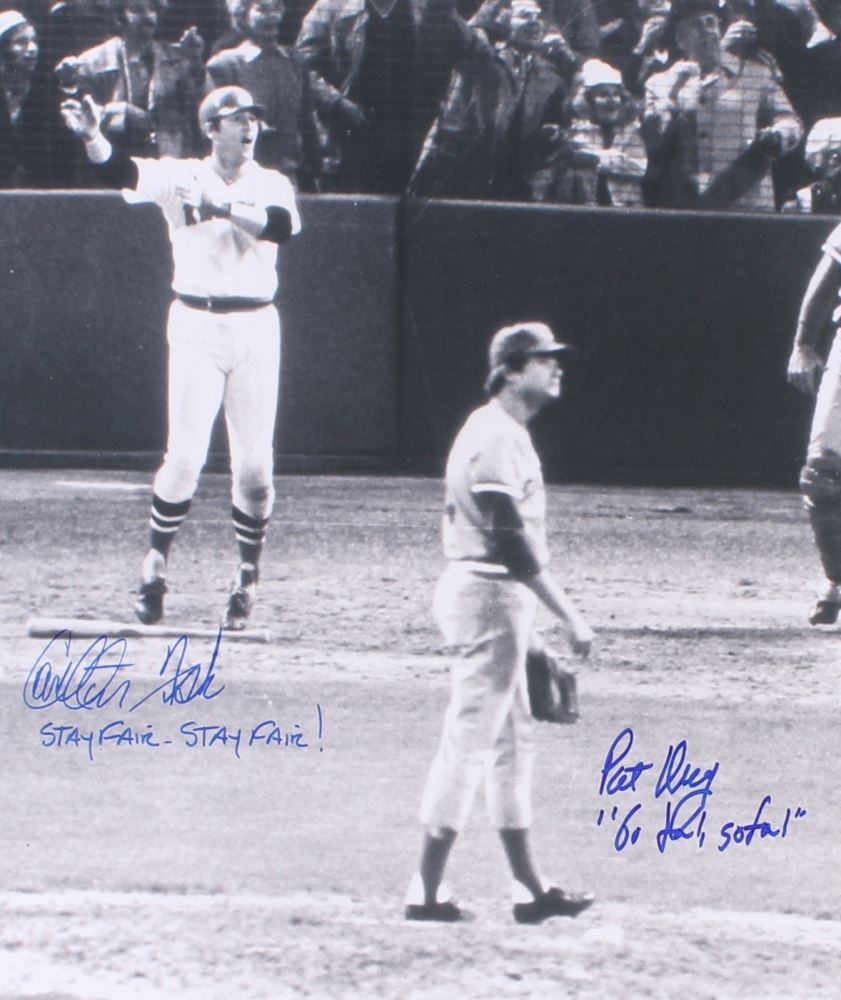 Carlton Fisk & Pat Darcy Signed 16x20 Photo Inscribed "Stay Fair, Stay ...
