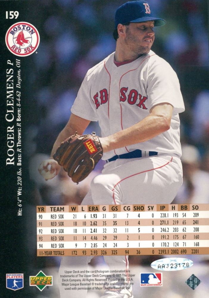 Roger Clemens Signed 1995 Upper Deck #159 on Jumbo 5x7 Baseball Card ...
