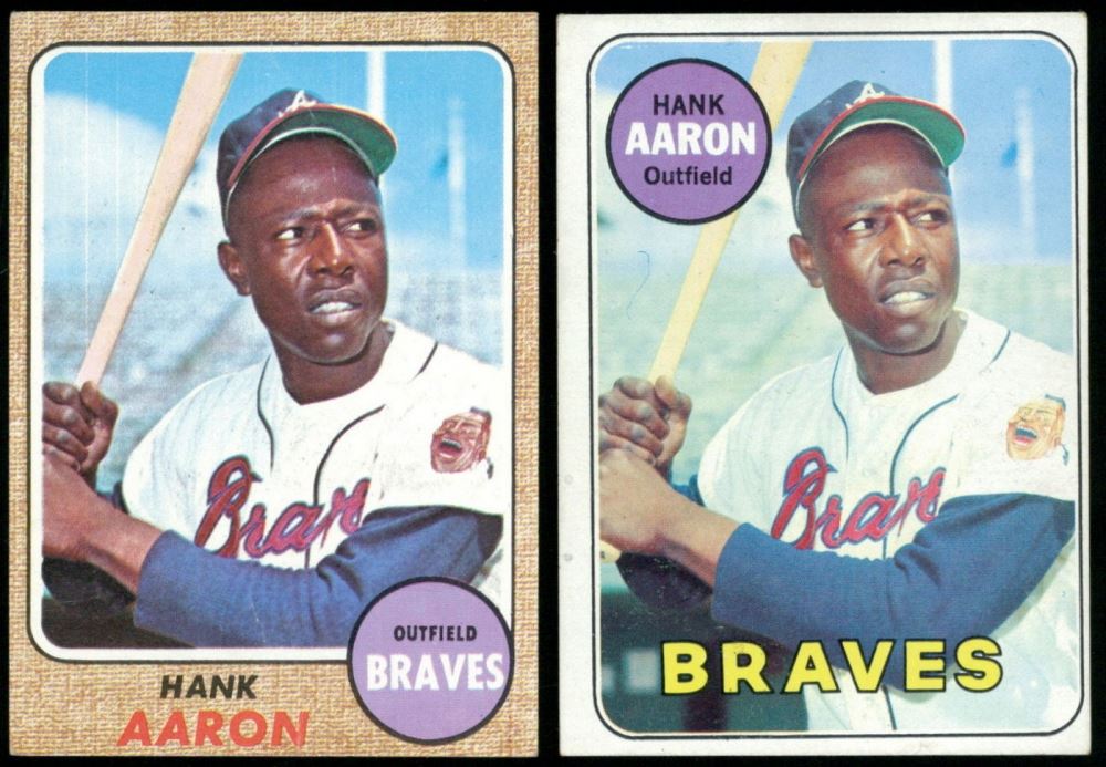 Lot of (2) Hank Aaron Baseball Cards With 1968 Topps #110 & 1969 Topps #100