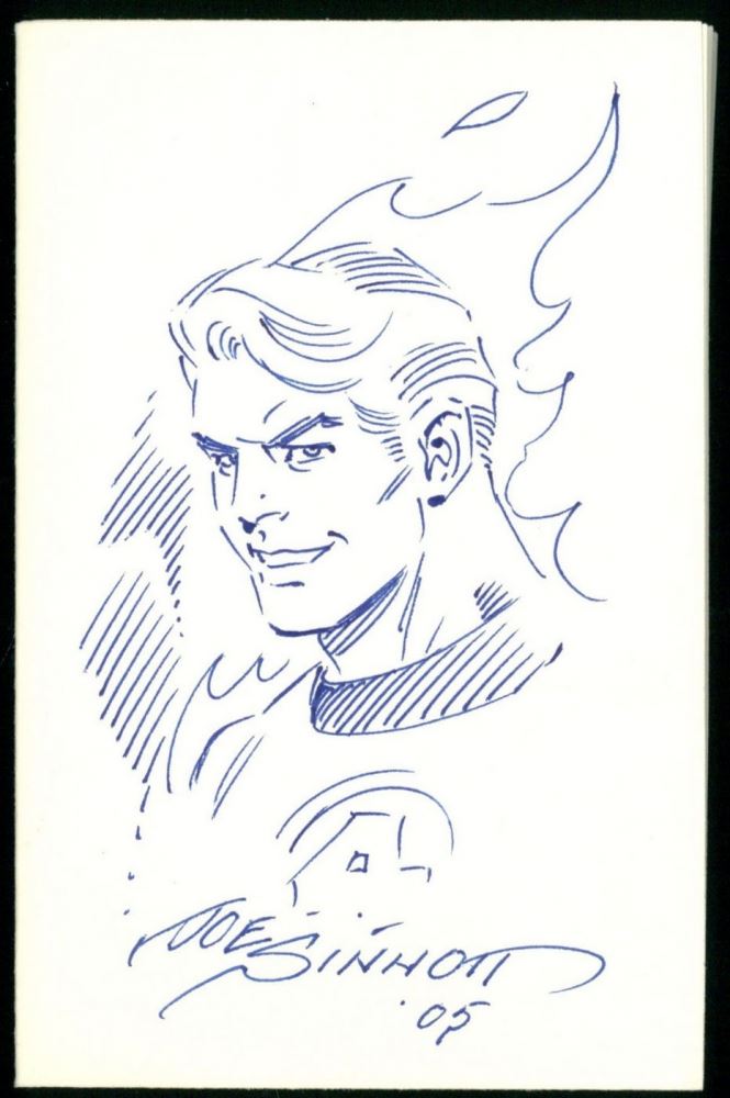 Joe Sinnott Signed "The Human Flame" 3x5 Sketch (JSA COA)