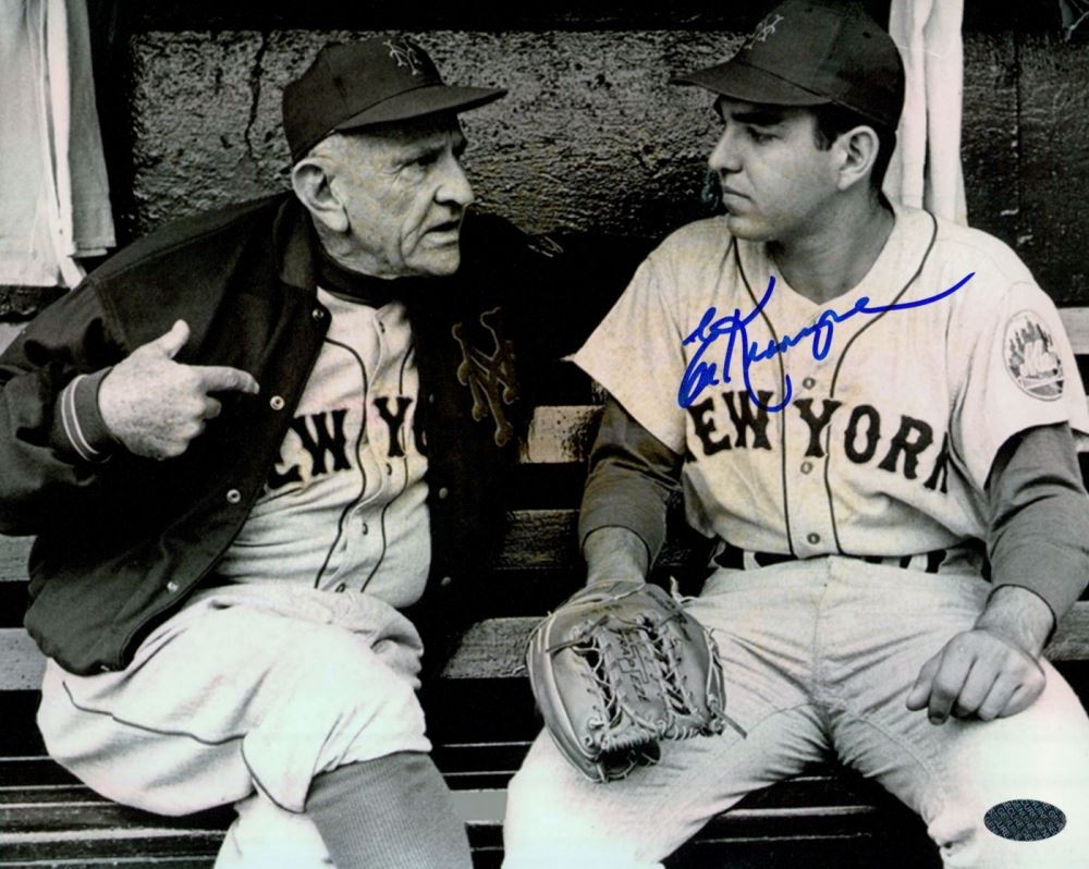 Ed Kranepool Signed Mets 8x10 Photo with Casey Stengel (Leaf COA)
