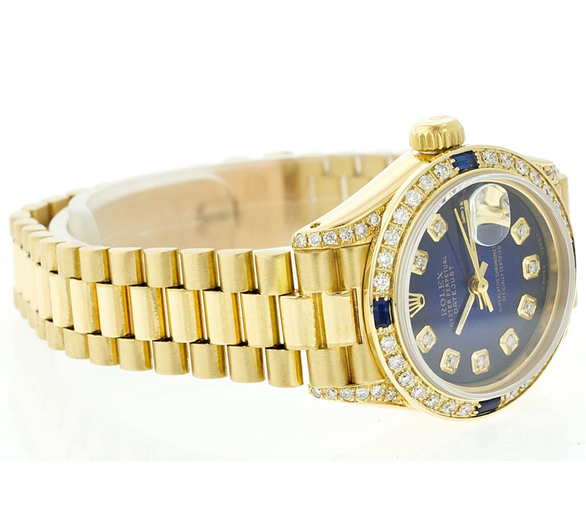 Rolex 18KT Gold Diamond and Sapphire President Ladies Watch