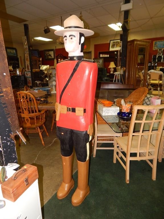 HAND CRAFTED -WOOD CARVED -FOLK ART STATUE - RCMP STATUE - LIFE SIZE
