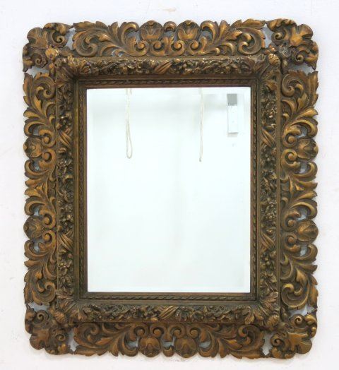 19th Century Carved Gilded Wood Beveled Mirror