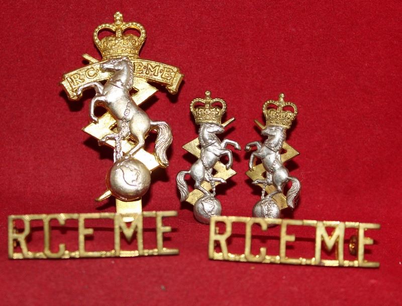 E10. RCEME Cap Badge / Collar Badge / Shoulder Title lot