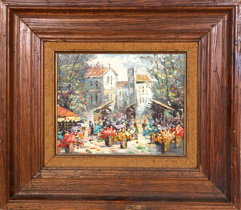 Randoni, Flower Market, Oil Painting