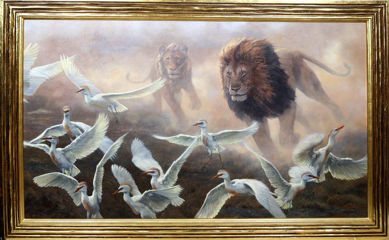 John Seerey-Lester, Lions, Oil Painting