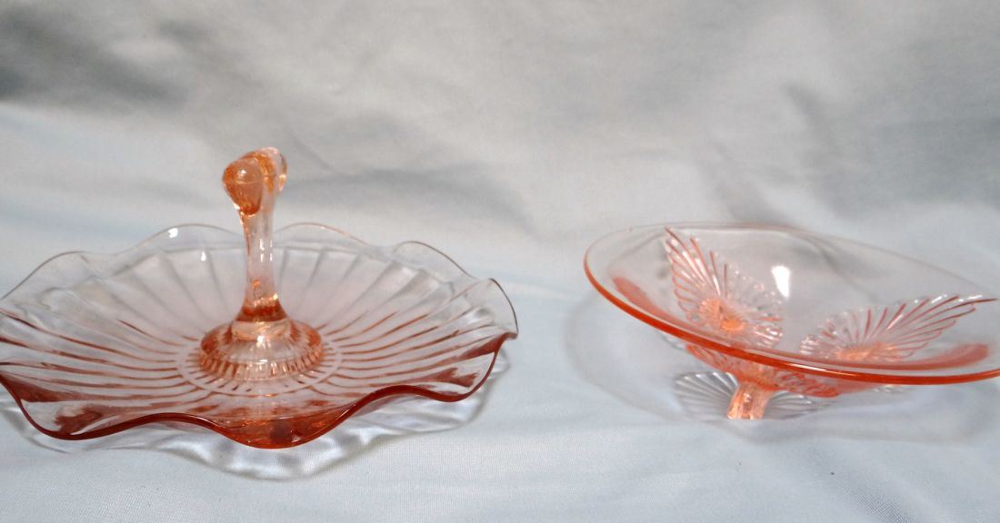 2 pink depression candy dishes