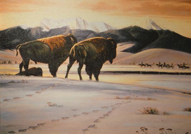 Larry Zabel, (deceased) print on canvas, 10"h x 14"w, framed