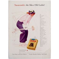 1939 Cigarette Ad PETTY GIRL ON SNOW SKIS Pin-Up Print