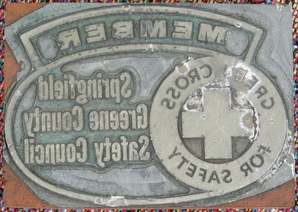 Vintage Wood Block Stamp Green Cross For Safety
