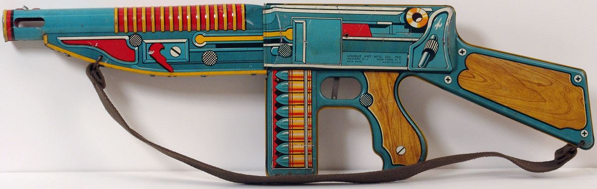 Original Vintage 1940s Tin Toy Machine Gun by Unique Art