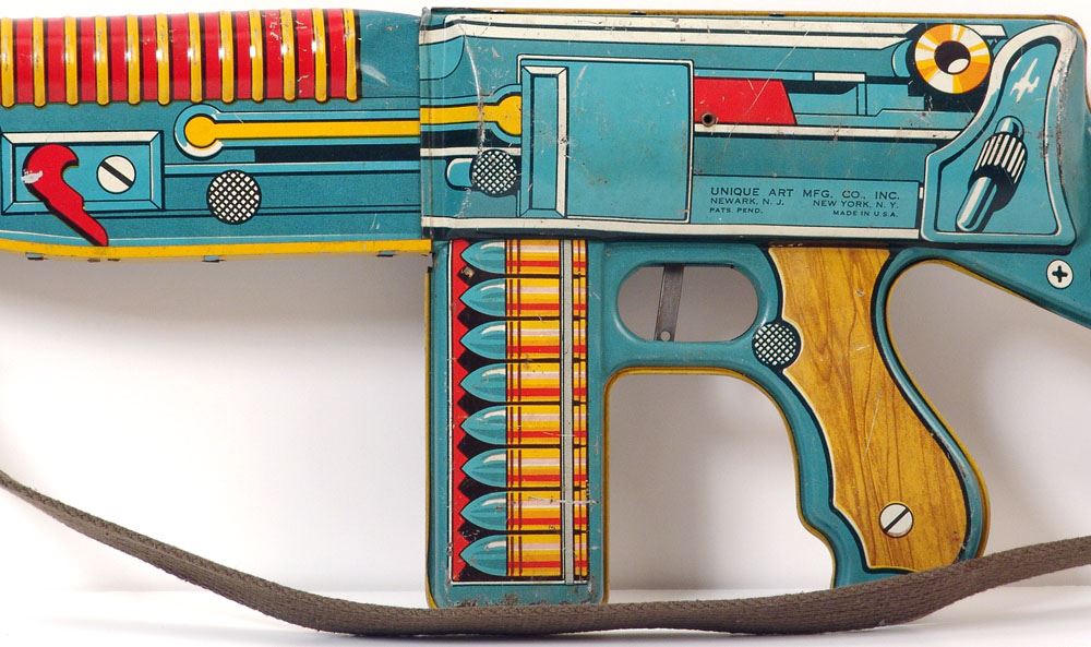 Original Vintage 1940s Tin Toy Machine Gun by Unique Art