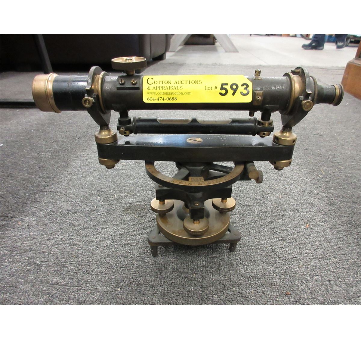 Vintage brass surveyor's transit & sight