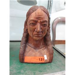 Carved wood Indian head statue