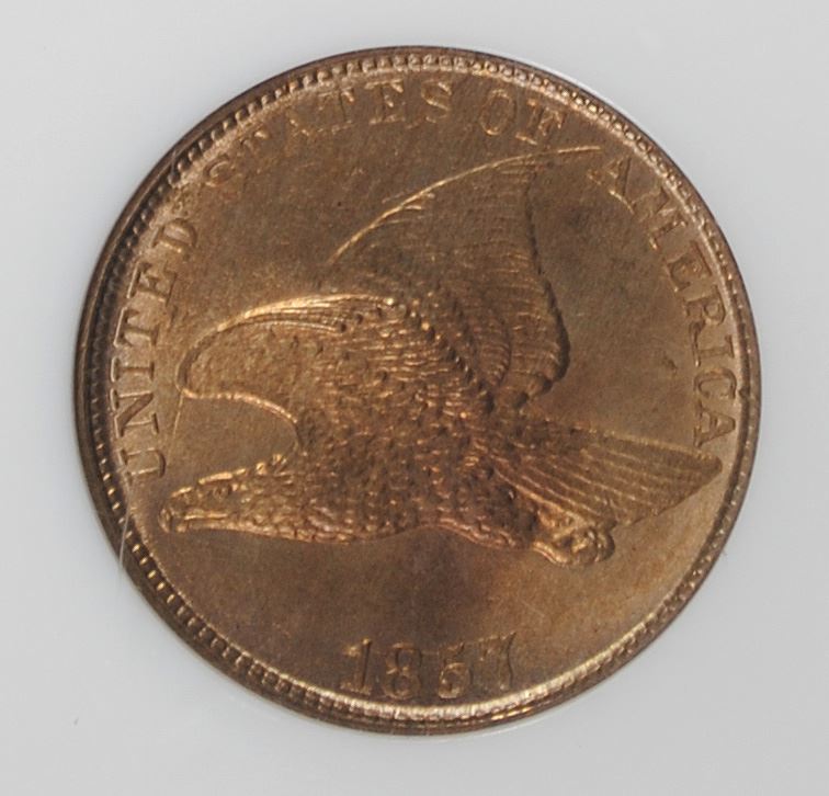 1857 FLYING EAGLE CENT, NGC MS-65 GORGEOUS!!!