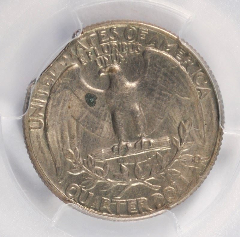 1965 WASHINGTON QUARTER MINT ERROR, CLIPPED PLANCHET, PCGS AU-58