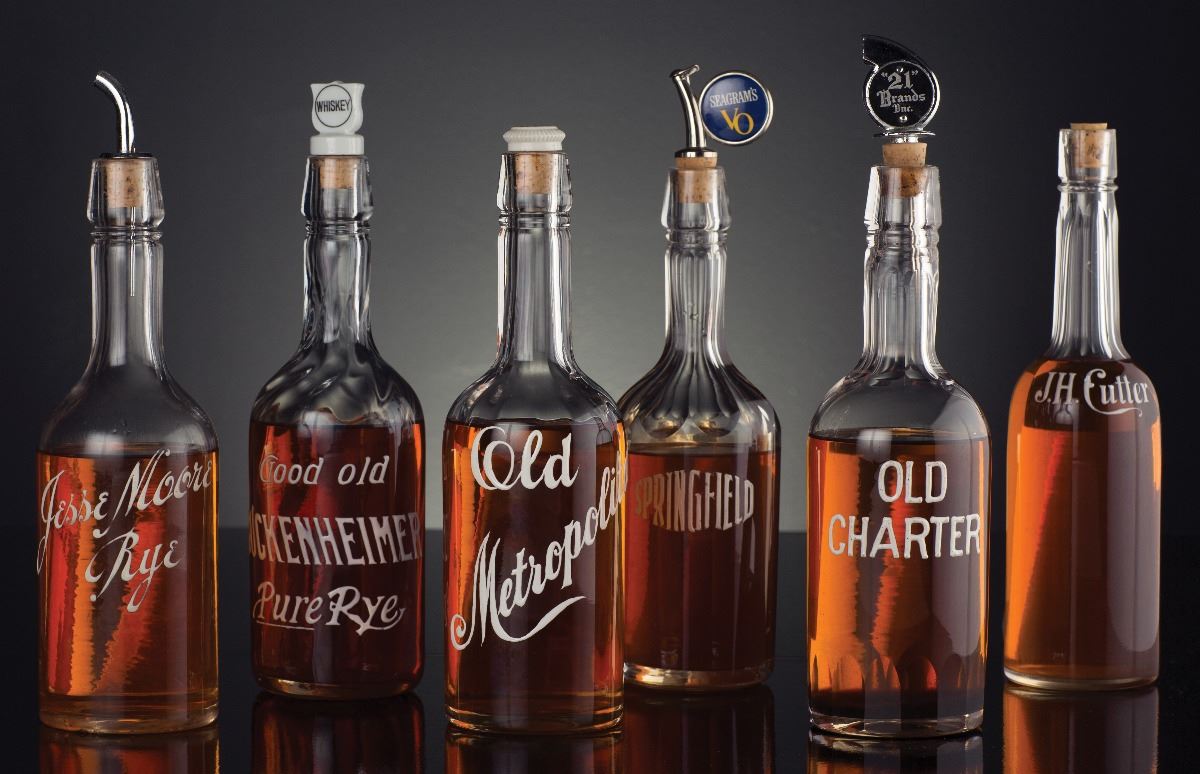 Six Enamel Saloon Back Bar Bottles