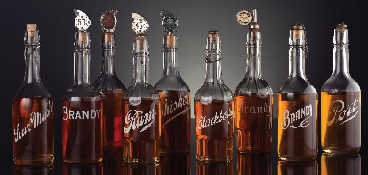 Nine Enamel Saloon Back Bar Bottles
