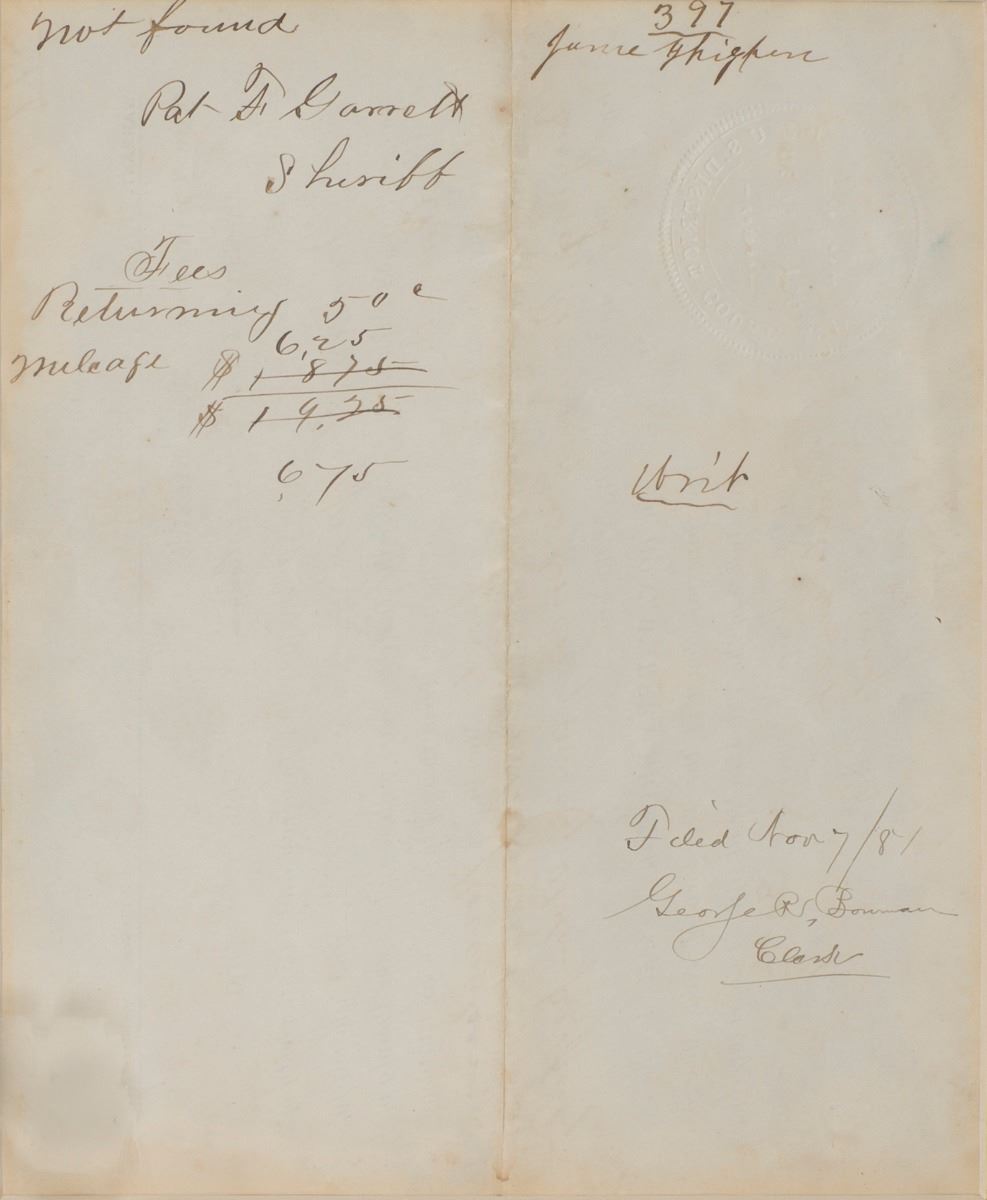 Pat Garrett Signed Arrest Warrant