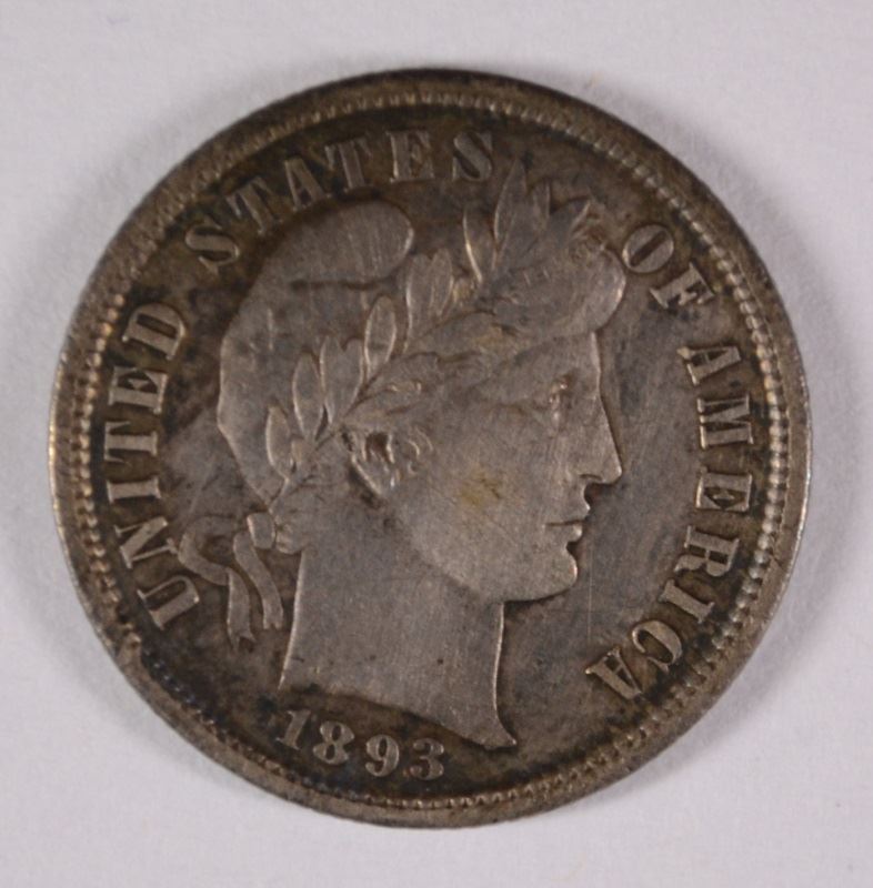 1893-S BARBER DIME, XF