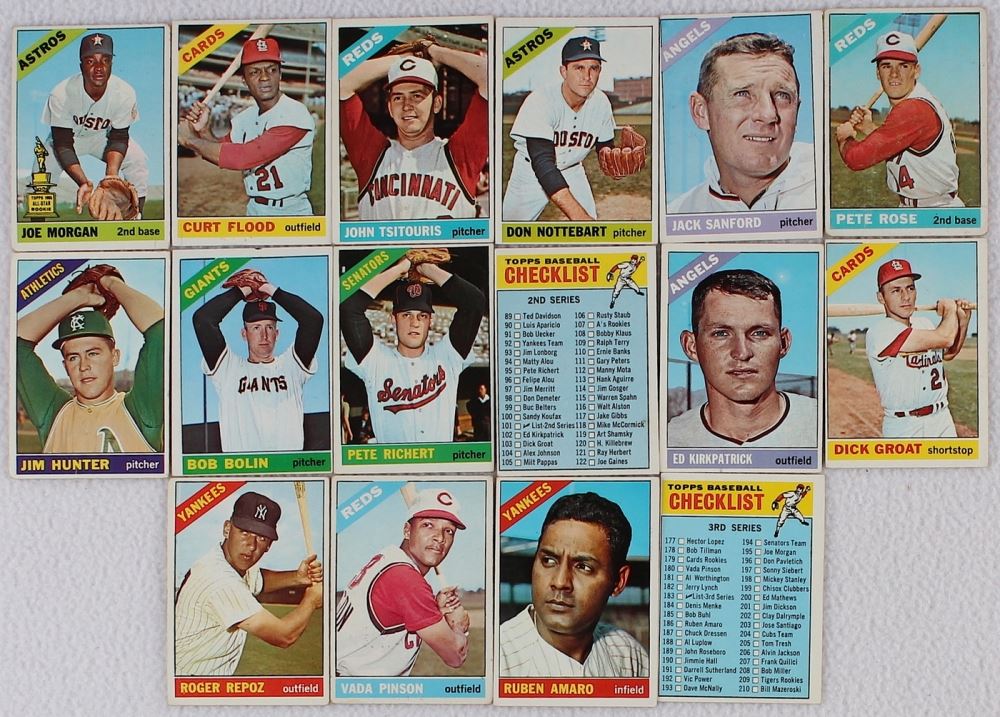 Lot of (16) 1966 Topps Baseball Cards with #183 Checklist 3, #36 Jim ...