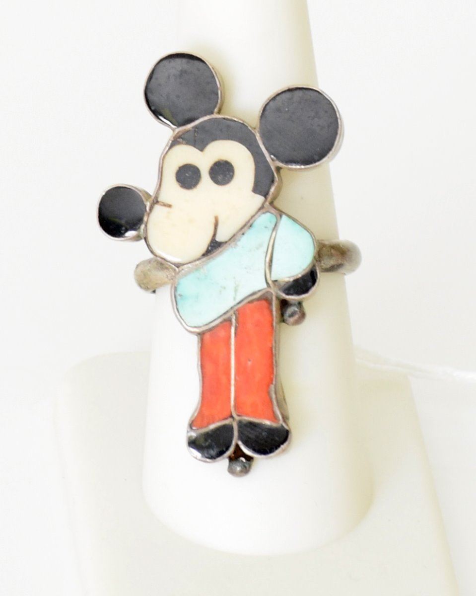 Sterling Native American Mickey Mouse Ring