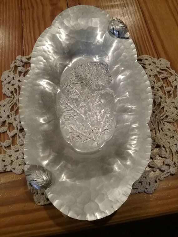Silver look #572 vintage hand wrought serving tray