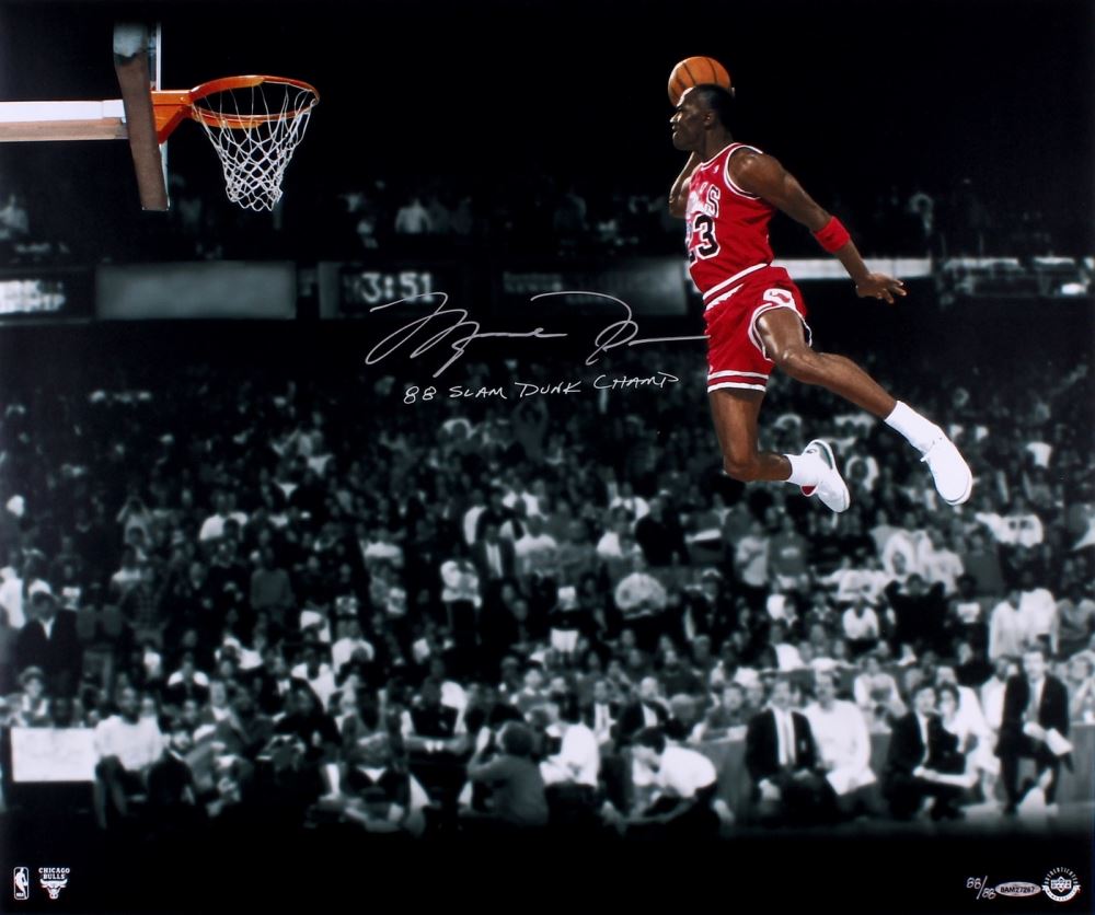 Michael Jordan Signed Bulls 20x24 Photo from 1988 Slam Dunk Contest ...