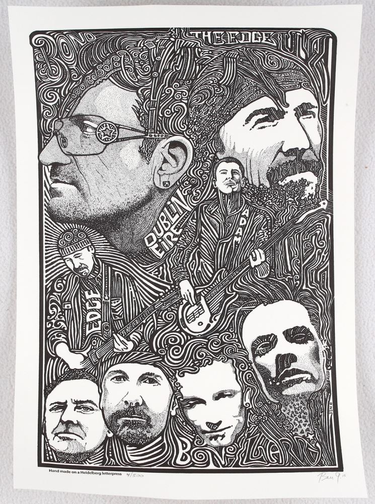 Ben G. Signed "U2" 11x17 Psychedelic Posterography Lithograph (COA)