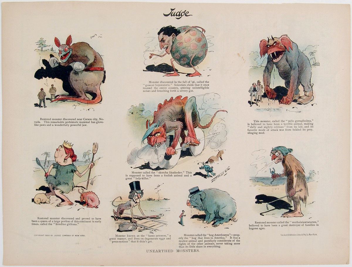 Antique 1900 JUDGE Magazine Print UNEARTHED MONSTERS
