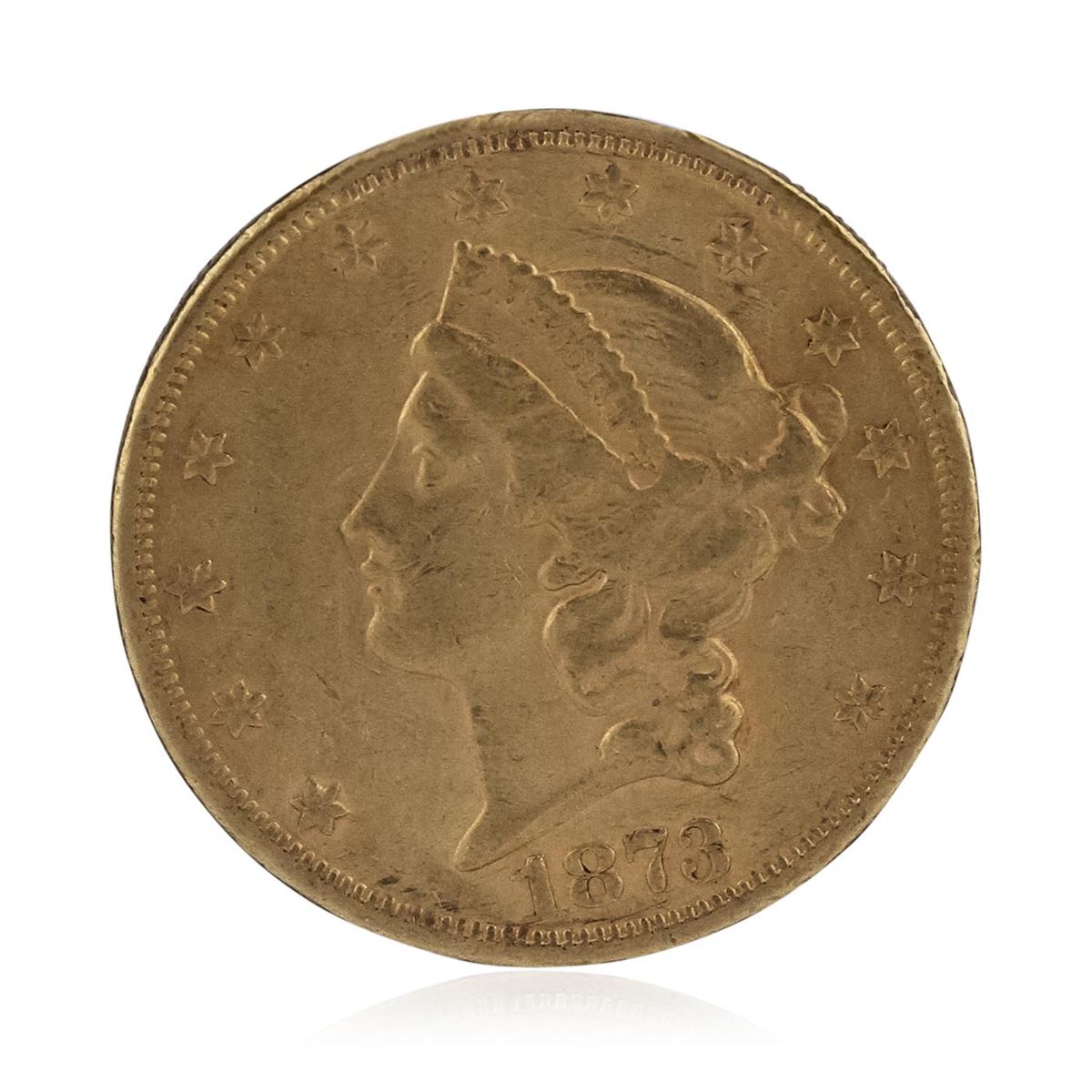 1873 Open 3 AU $20 Double Eagle Liberty Head Gold Coin
