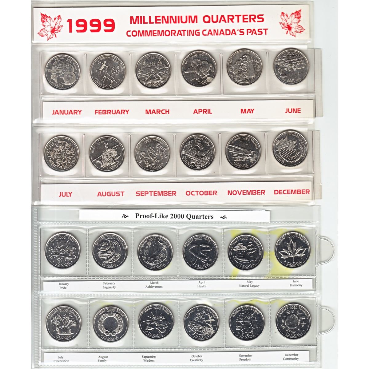 1999 Canada 12-coin 25-cent Millennium Set, 2000 25ct Millennium set in ...