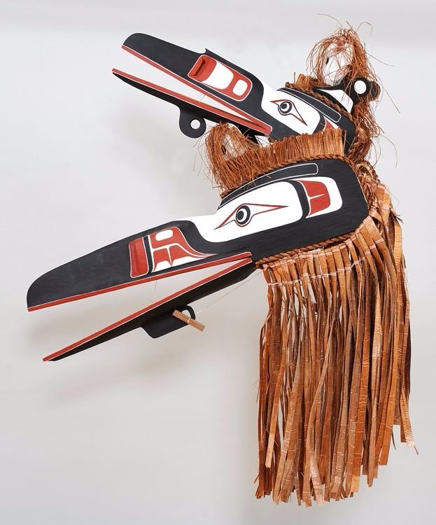 Kwagiulth Articulated Multiple Raven Mask and Two Hamatsa Skulls Carved ...