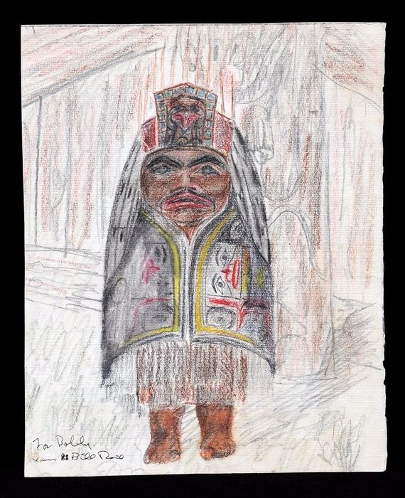 Bill Reid Pencil Drawing of a Haida Chief Wearing a Chilkat and ...