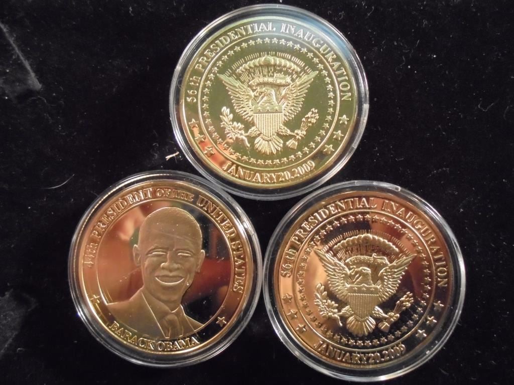3-2009 BARACK OBAMA INAUGURATION TOKENS (PF) ALL THREE ARE GOLD IN COLOR
