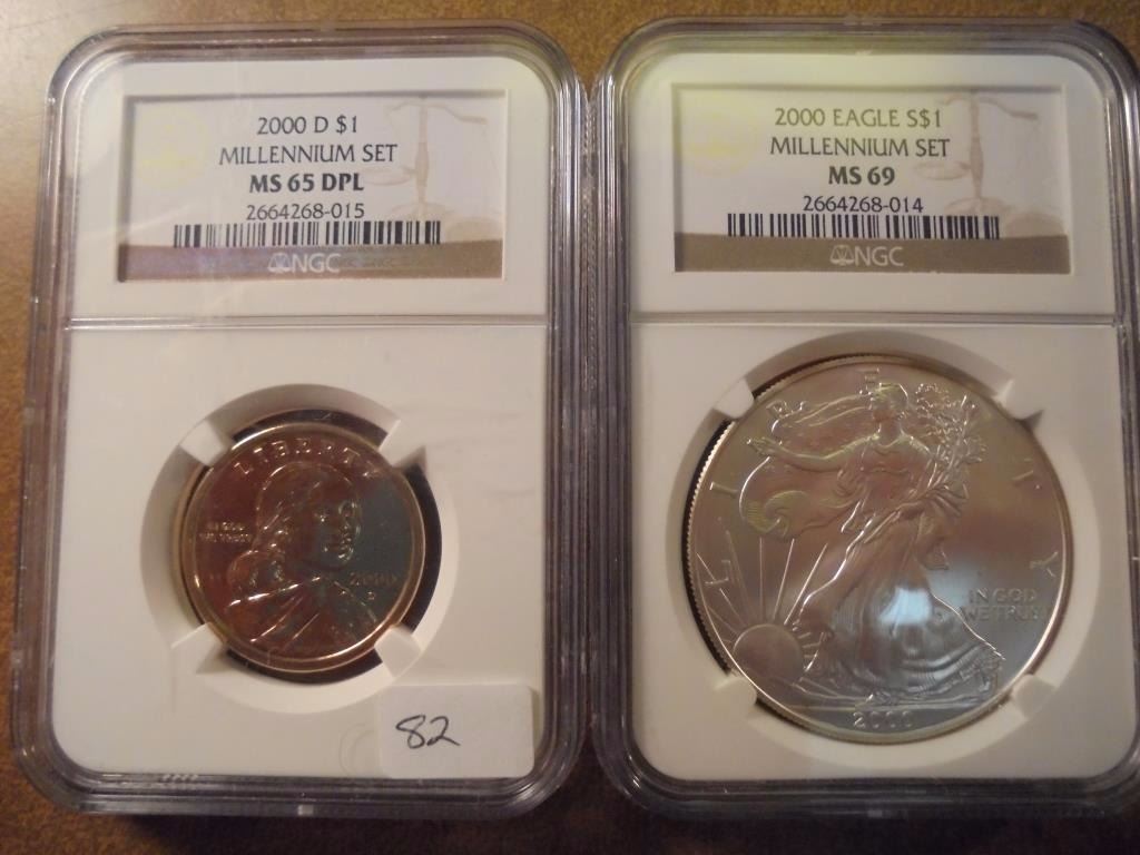 2000 MILLENNIUM SET IN NGC HOLDERS 2000-D SACAGAWEA DOLLAR MS65DPL AND ...