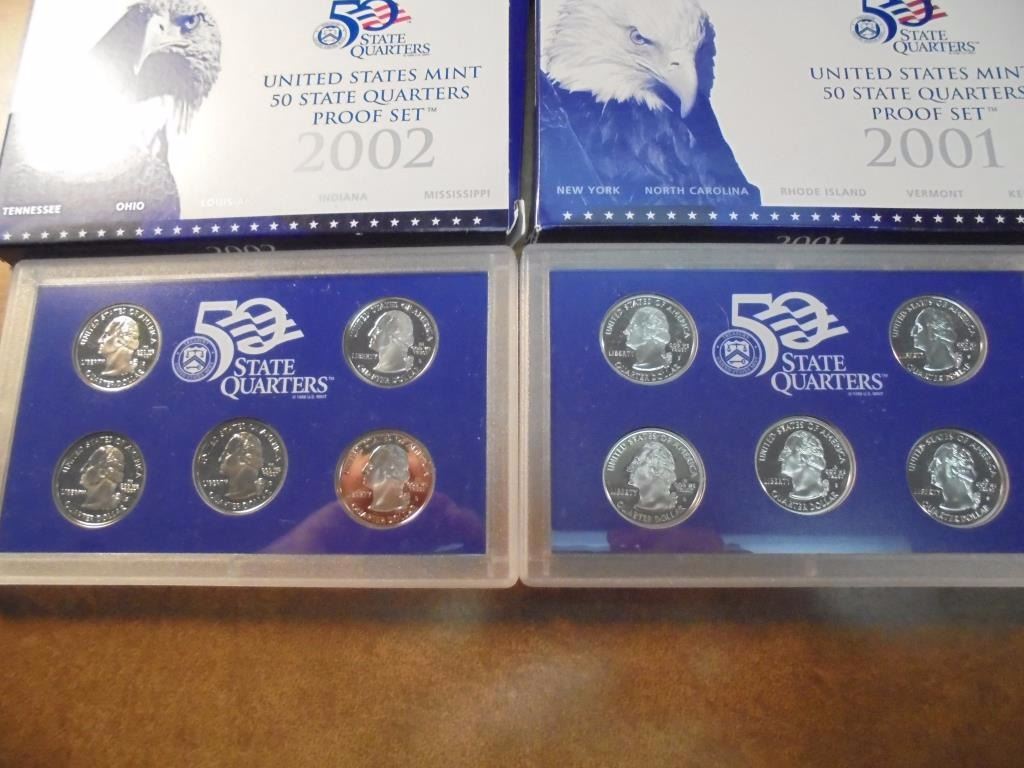 2001 & 2002 US 50 STATE QUARTERS PROOF SETS WITH BOXES