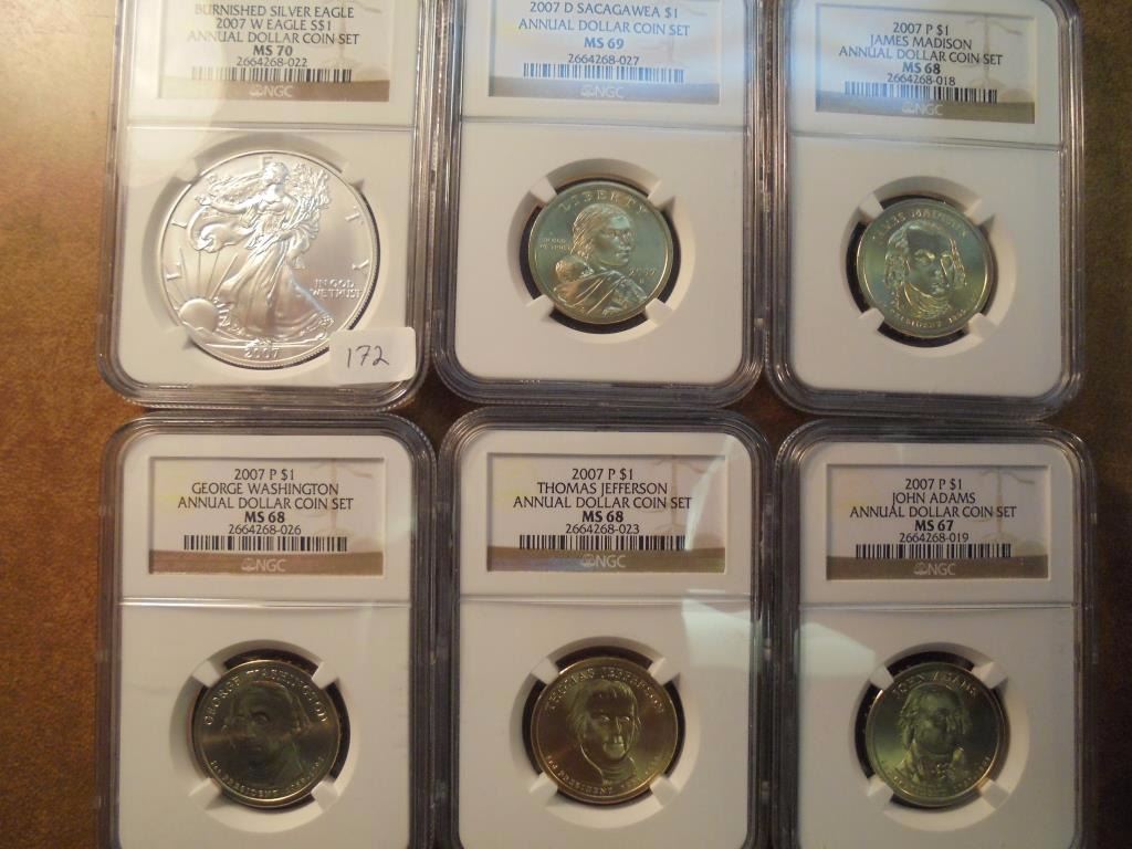 2007 ANNUAL DOLLAR COIN SET IN NGC HOLDERS 2007-W BURNISHED AMERICAN ...