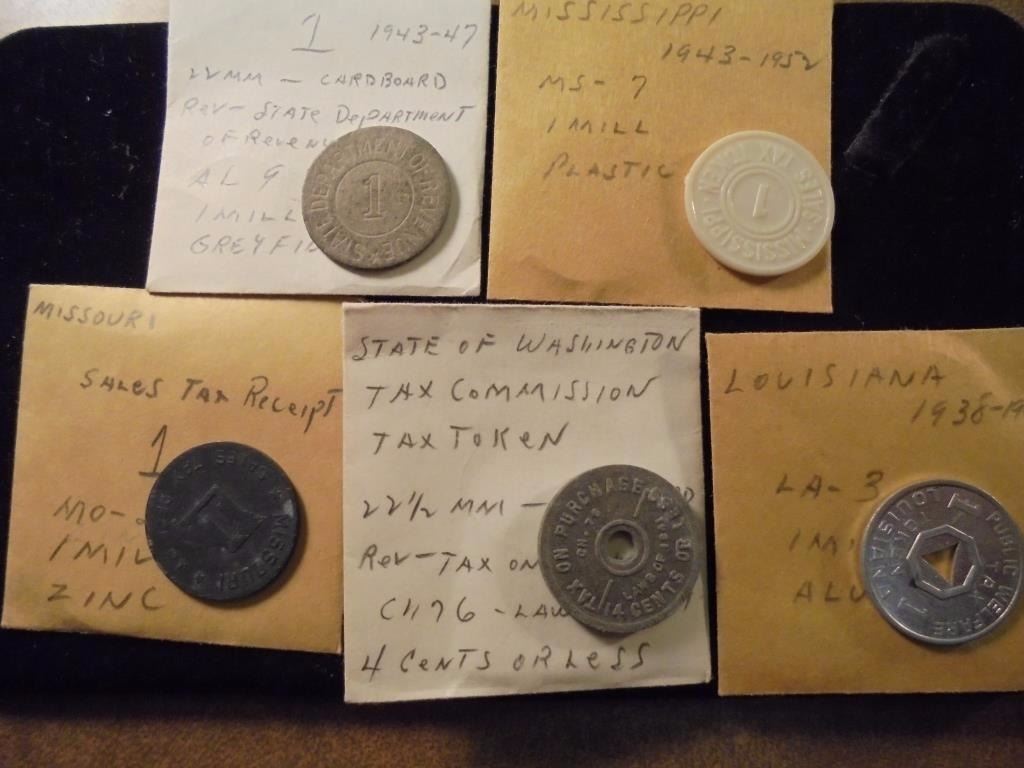 5 SALES TAX TOKENS SEE DESCRIPTION ALABAMA 1 MILL (CARDBOARD ...