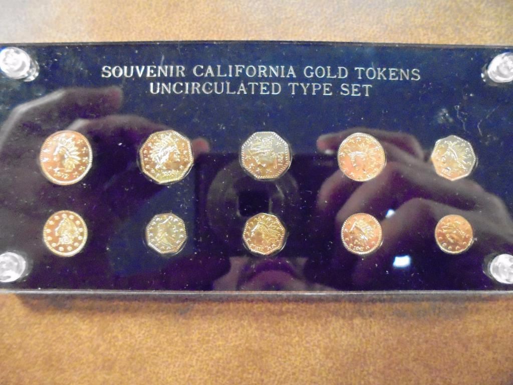 SOUVENIR CALIFORNIA GOLD TOKENS UNC TYPE SET 10 COINS IN PLASTIC CASE