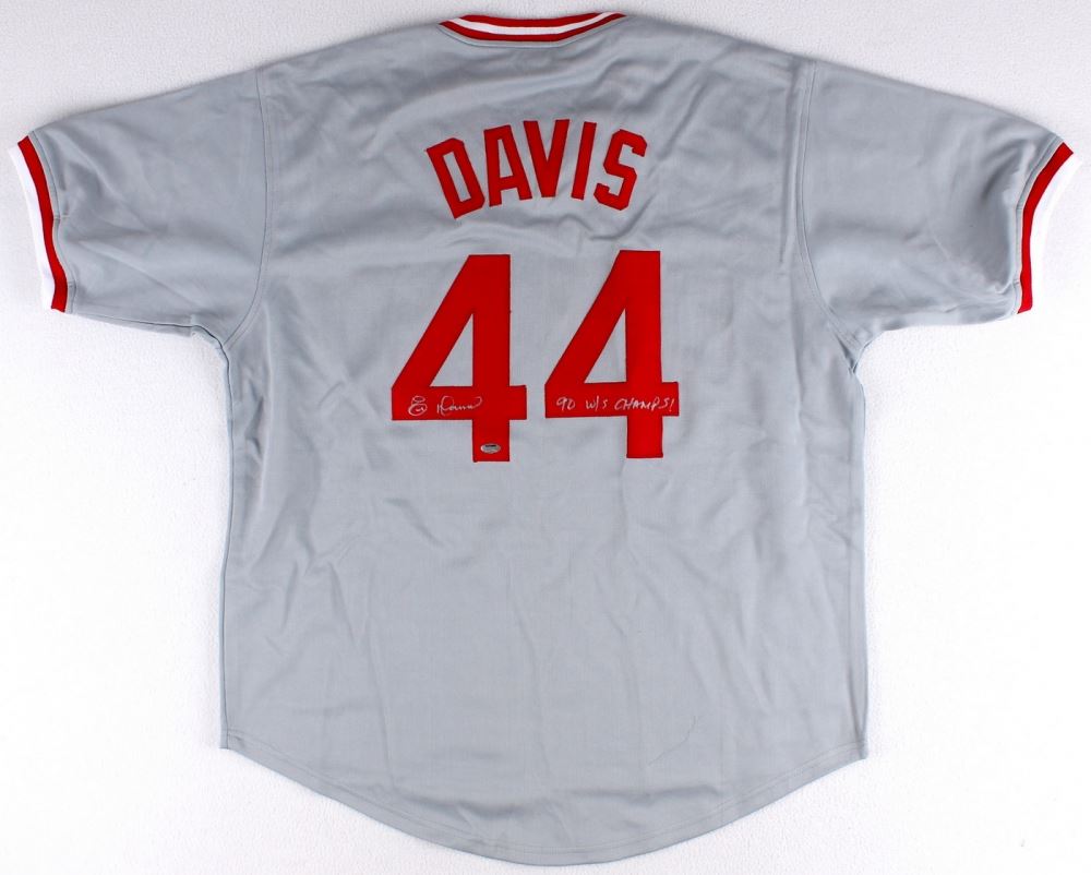 Eric Davis Signed Reds Jersey Inscribed "90 WS Champs!" (Schwartz COA)