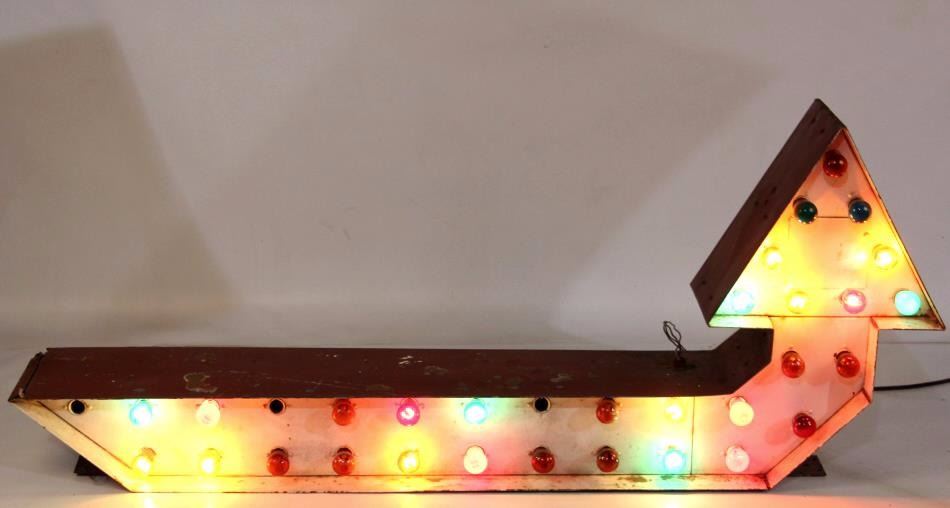 Antique Metal Marquee Lighted Arrow Sign