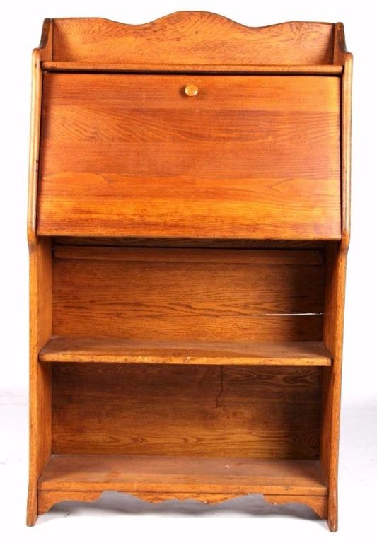 Antique Oak Drop Front Desk Book Shelf