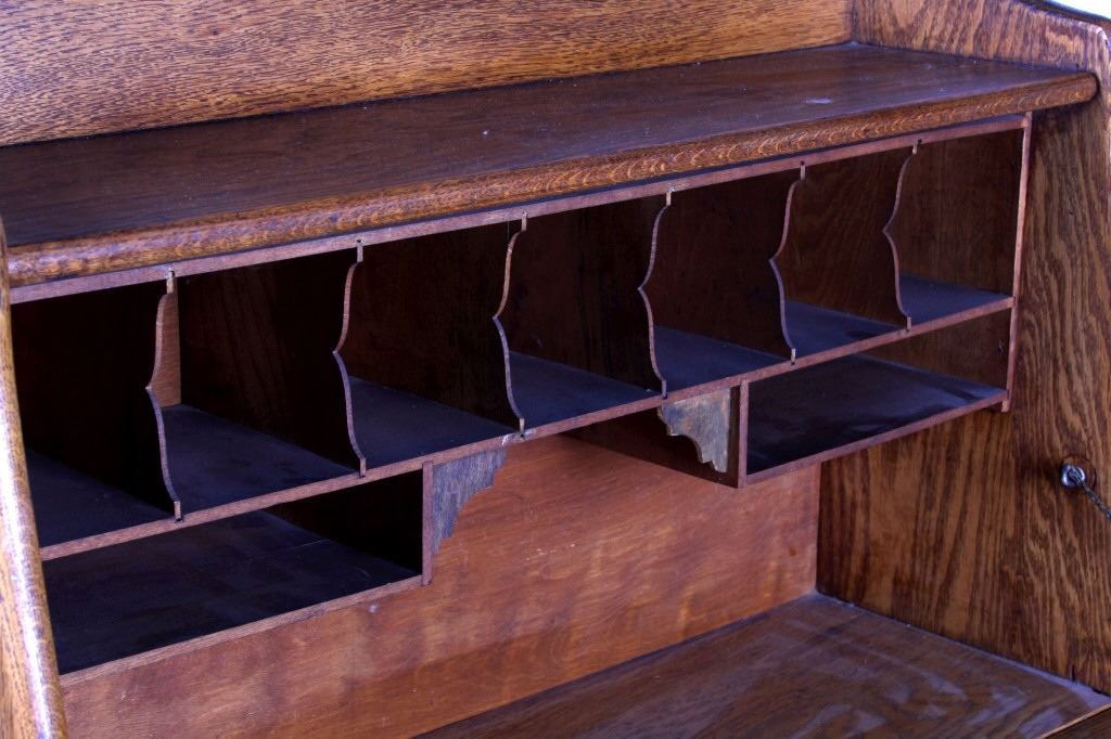 Antique Oak Drop Front Desk Book Shelf