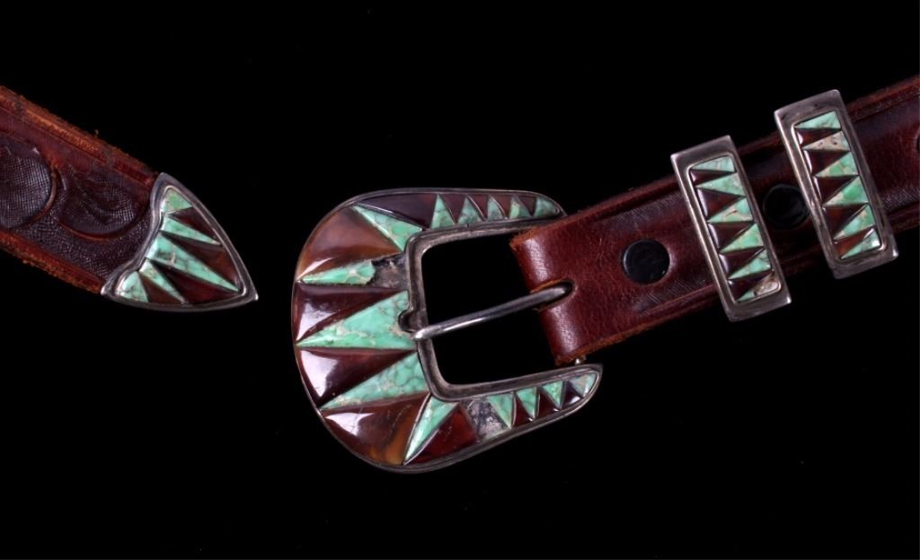Navajo Sterling Inlaid Turquoise Ranger Buckle Set