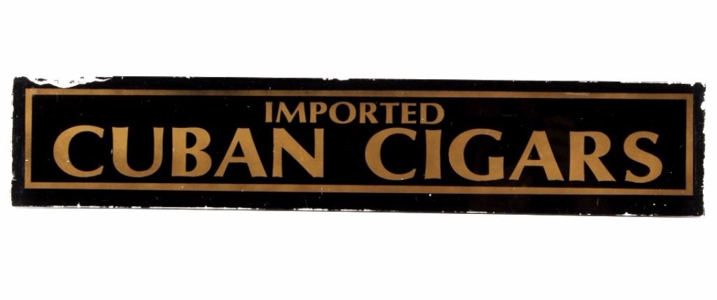 Imported Cuban Cigars Glass Sign circa 1900