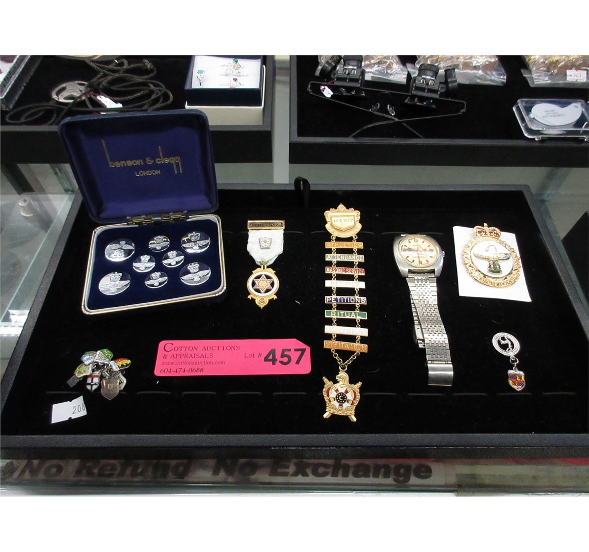 Collection of Masonic medallions & Adanac watch