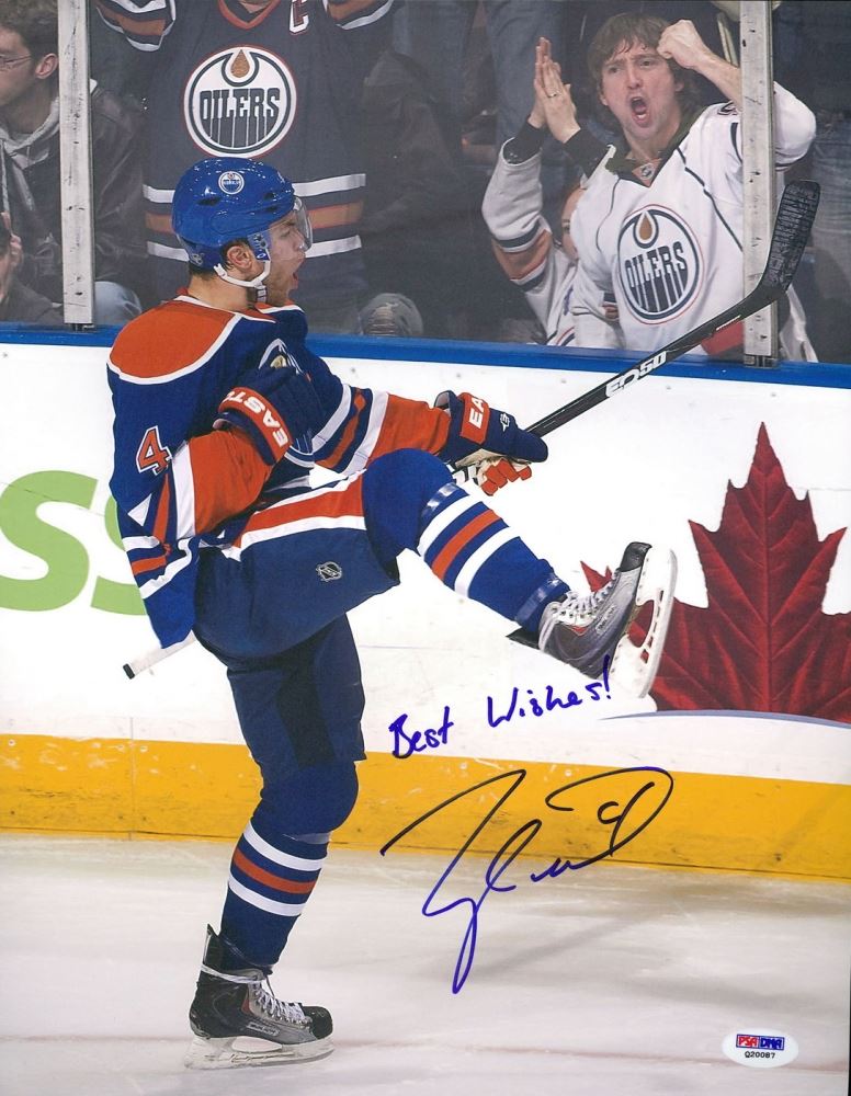 Taylor Hall Signed Oilers 11x14 Photo Inscribed "Best Wishes!" (PSA COA)